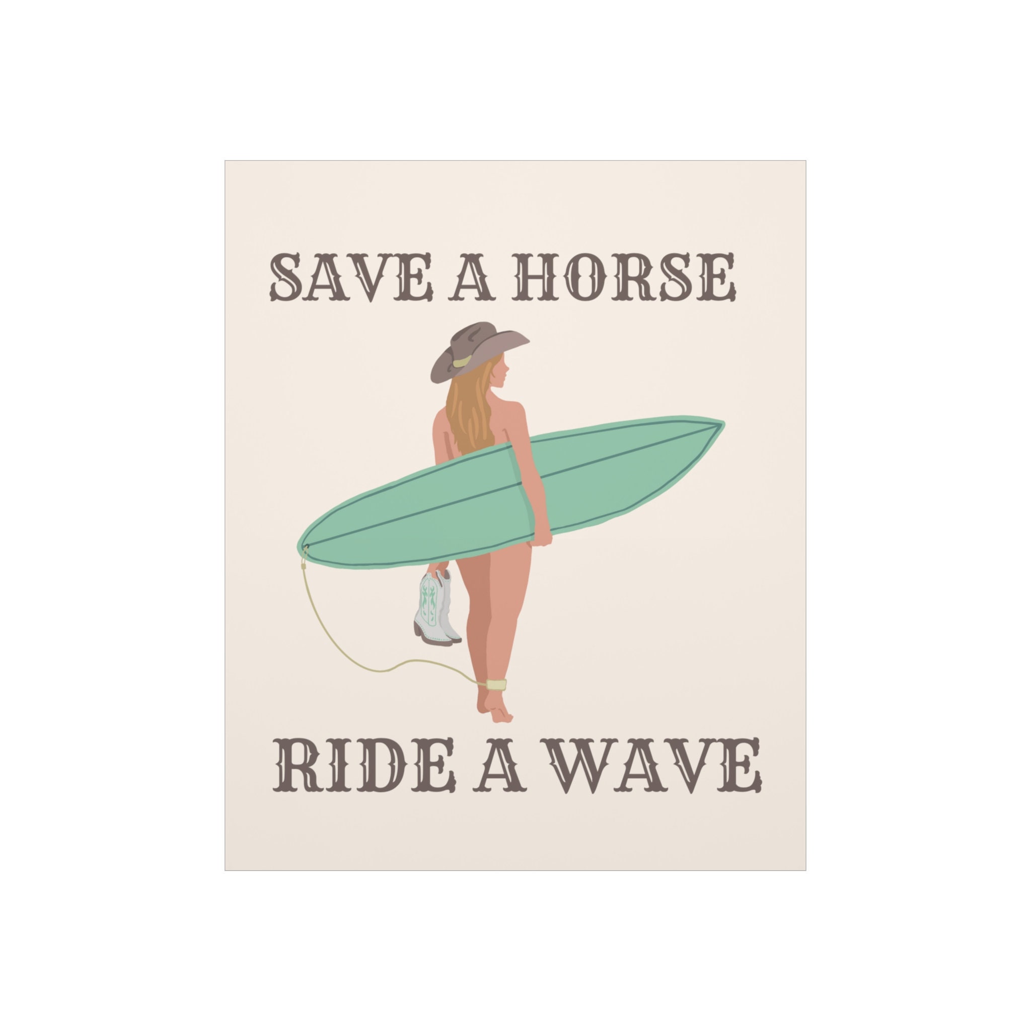 Surf Poster, Cowgirl Poster, Coastal Cowgirl Art Print, Surf Girl Poster, Trendy Cowgirl Poster ...