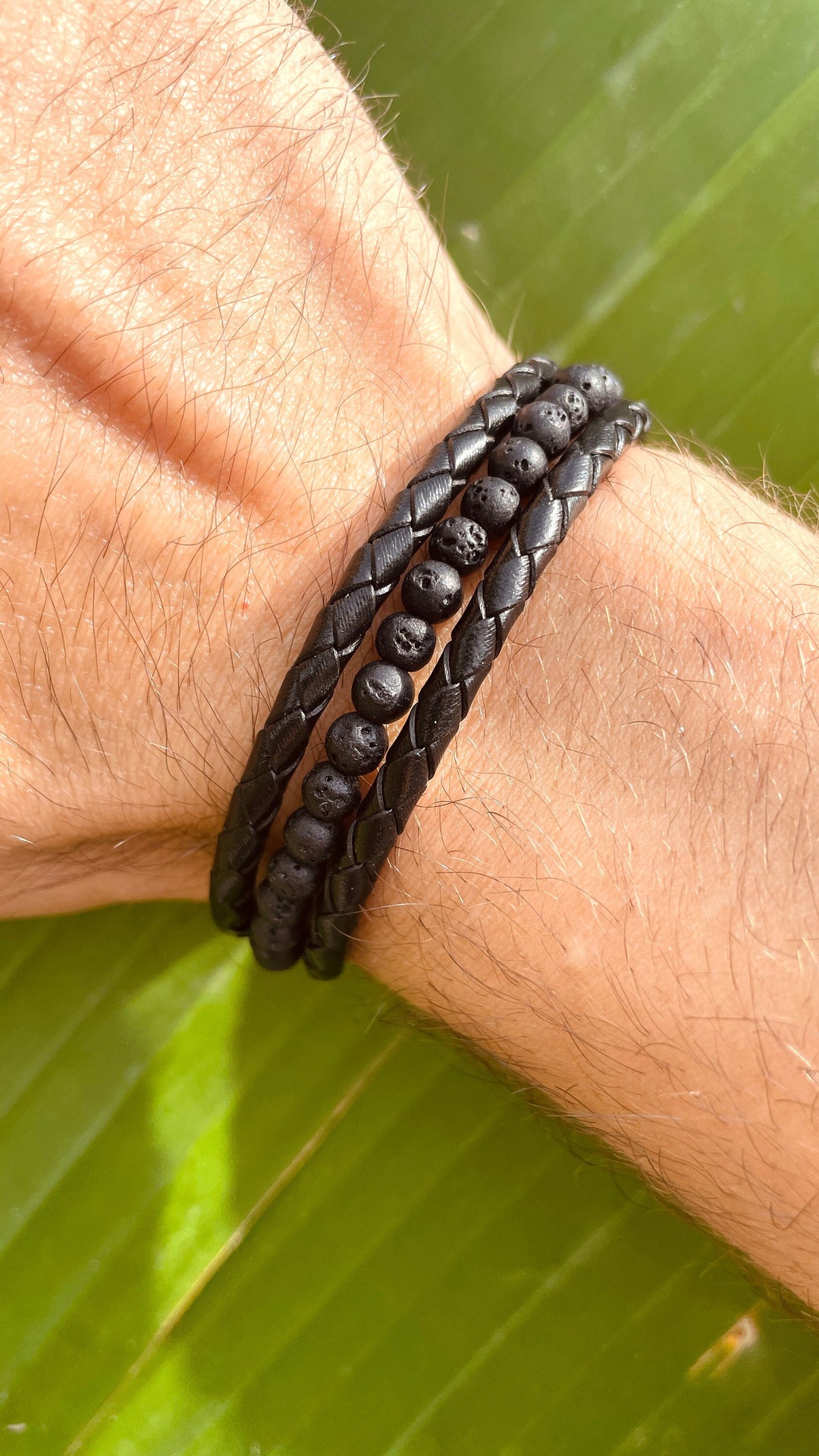 Minimalist Leather Bracelet, Lava Stone Bracelet, Sandstone Jasper ...