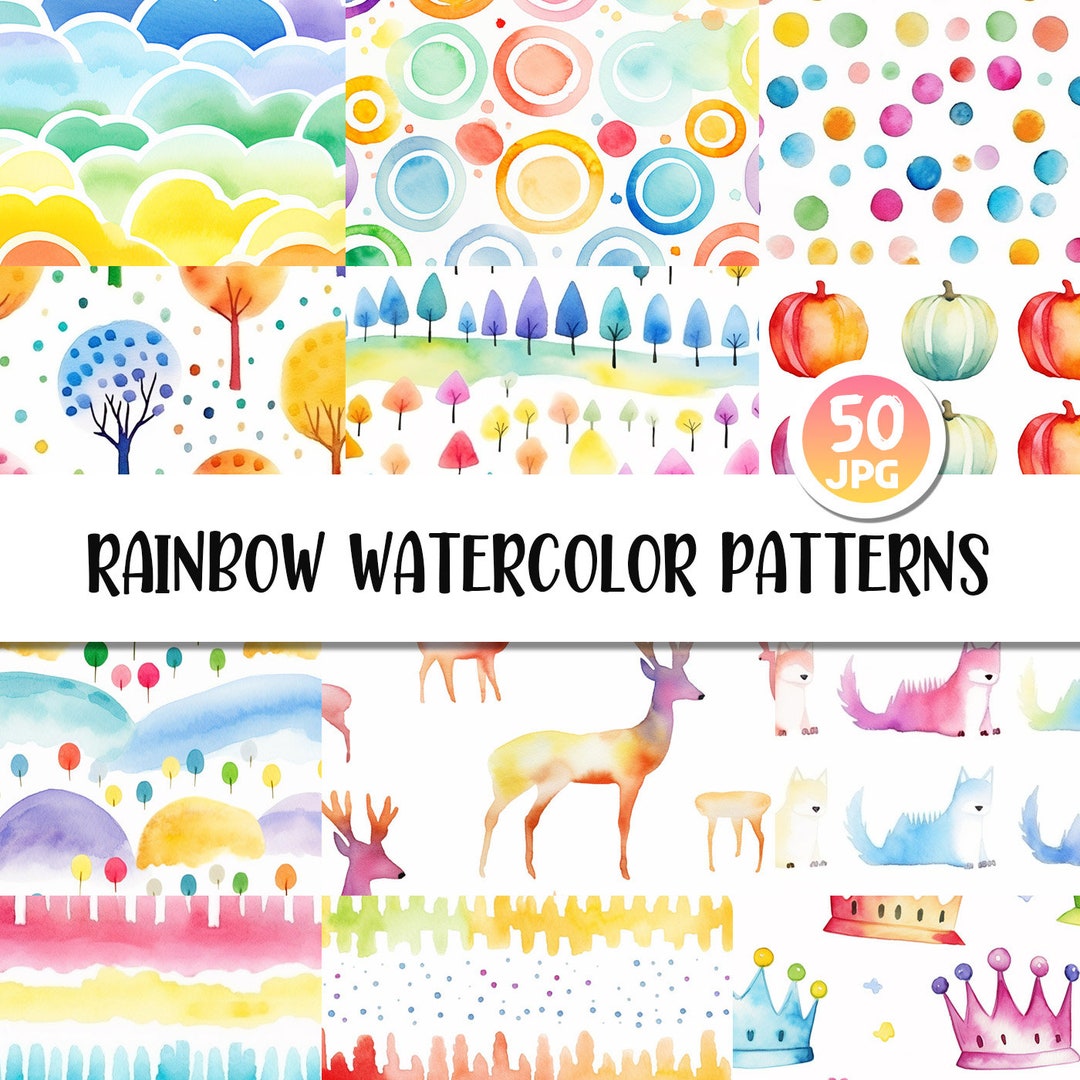 50 Rainbow Watercolor Digital Patterns - Etsy