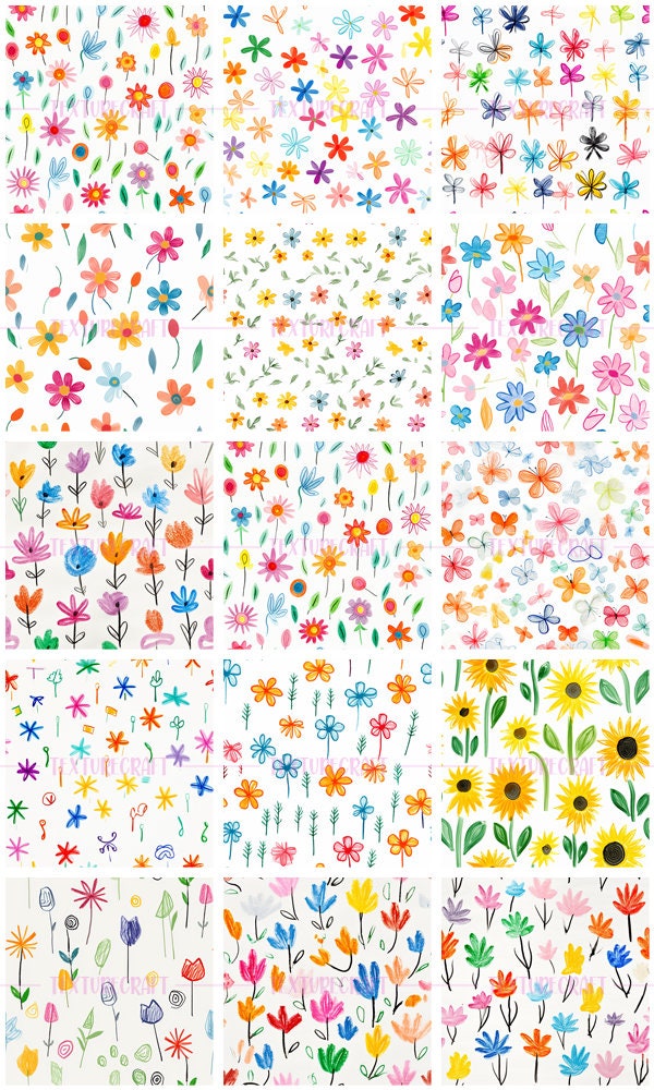 15 Crayon Flowers Digital Patterns - Etsy