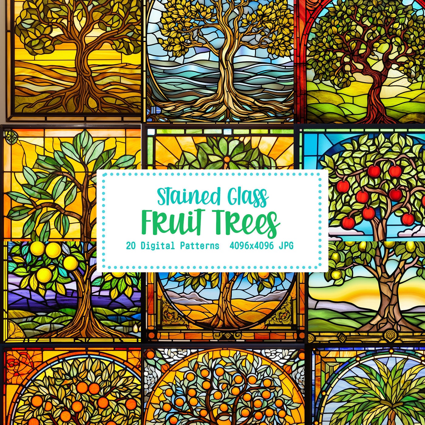 20 Digital Stained Glass Fruit Trees - Etsy