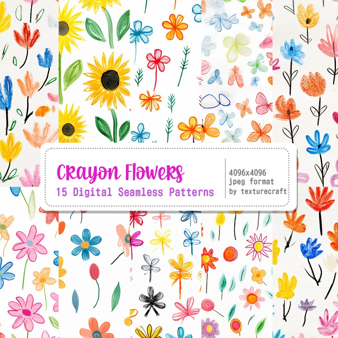 15 Crayon Flowers Digital Patterns - Etsy