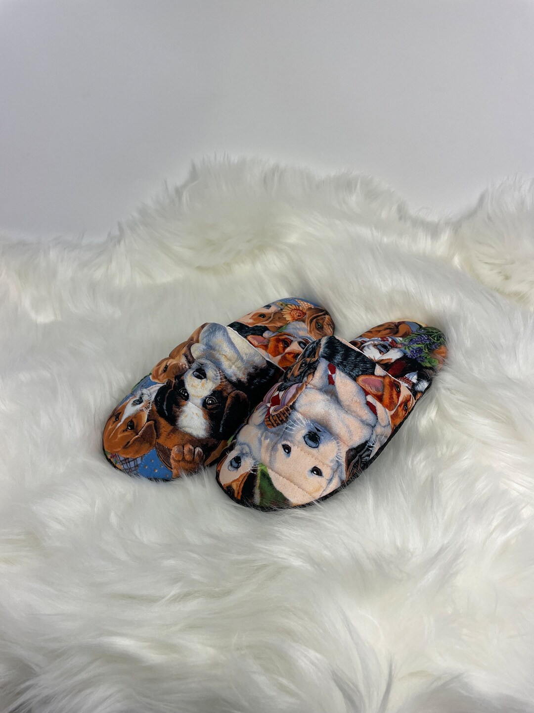 Quilted House Slippers Unisexadorable Puppies-flowers - Etsy