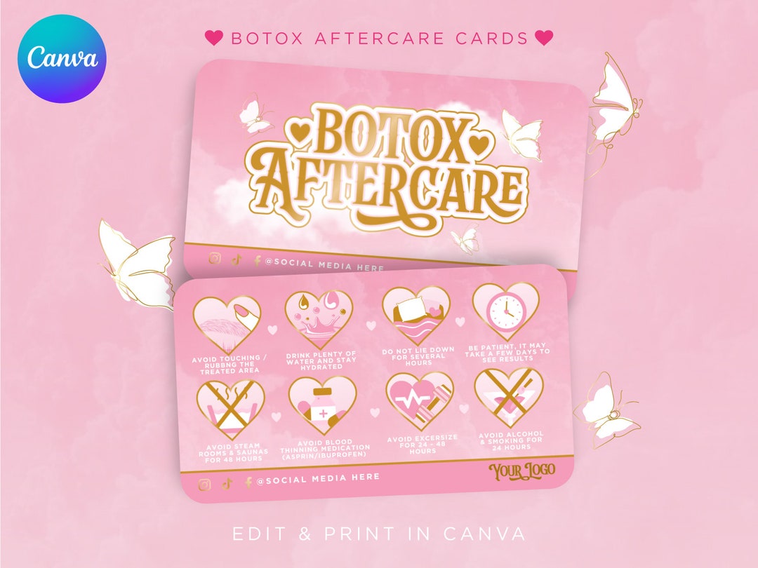 Botox Aftercare Card Canva Template. Pink & Gold Luxury, 3.5" X 2 ...