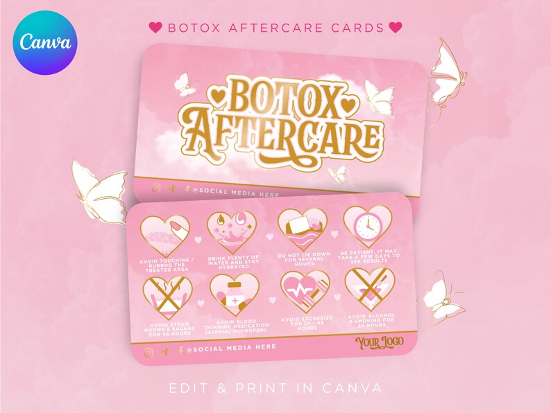 Botox Aftercare Card Template, Pink & Gold Aesthetics (canva Editable ...