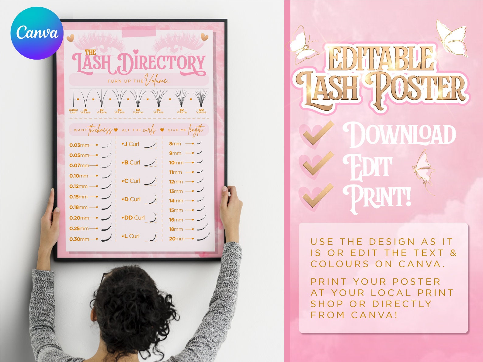 Lash Chart Poster for Salon Decor. Digital Editable Lash Extension ...