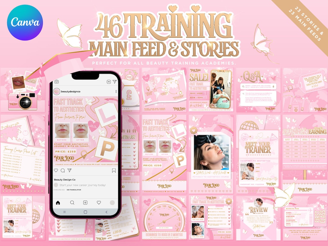 23 Training Academy Template Instagram Bundle, Editable Canva Beauty ...