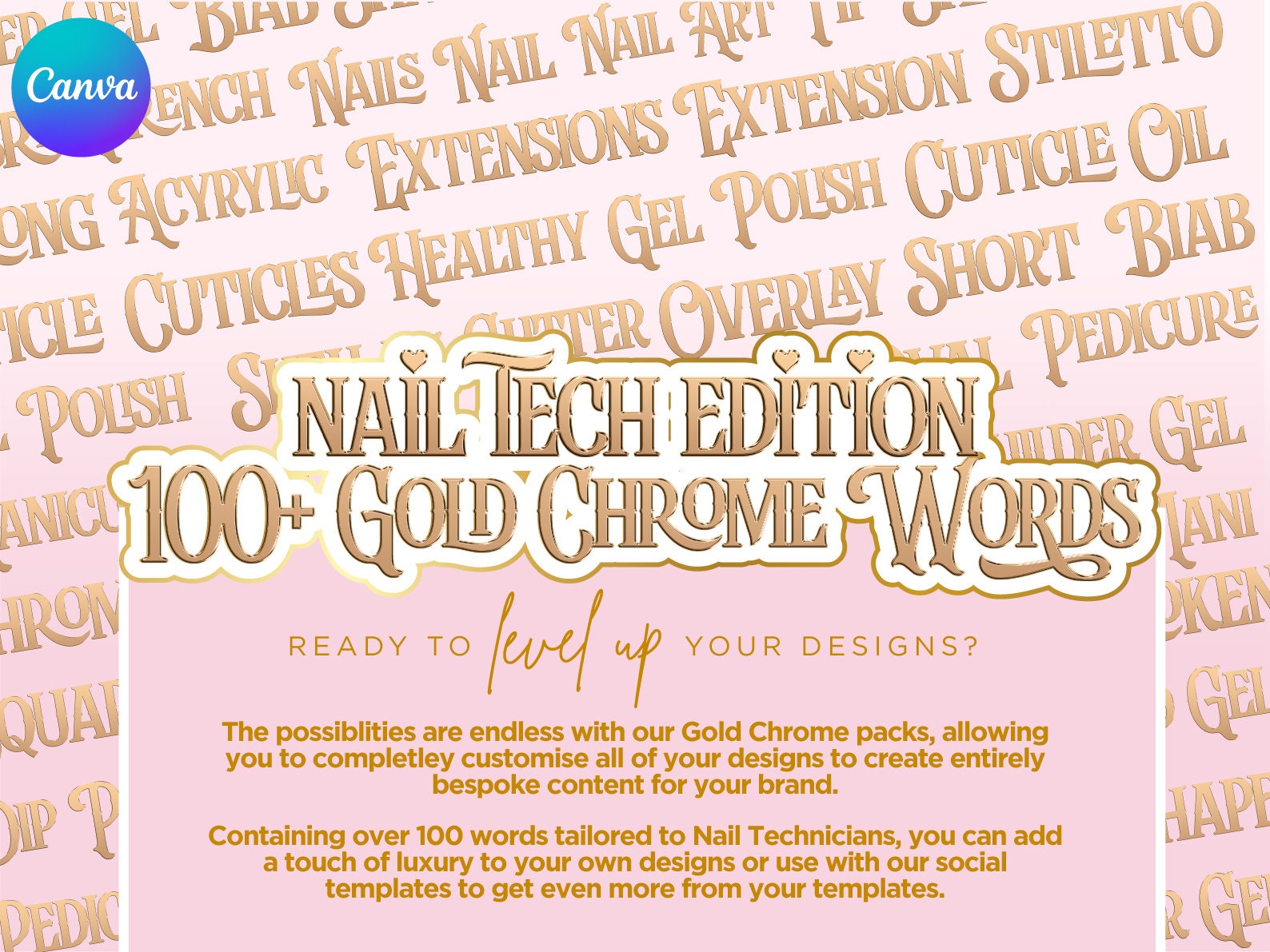 100+ Chrome PNG Words for Nail Tech & Nail Artist. Calligraphy Gold ...