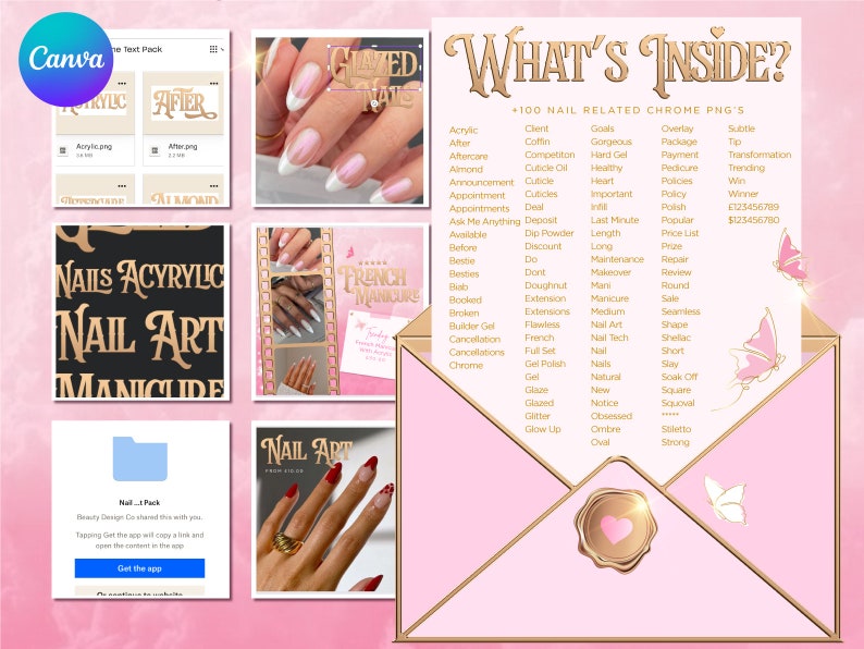 100+ Chrome PNG Words for Nail Tech & Nail Artist. Calligraphy Gold ...