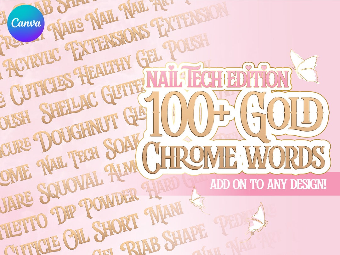 100+ Chrome PNG Words for Nail Tech & Nail Artist. Calligraphy Gold ...