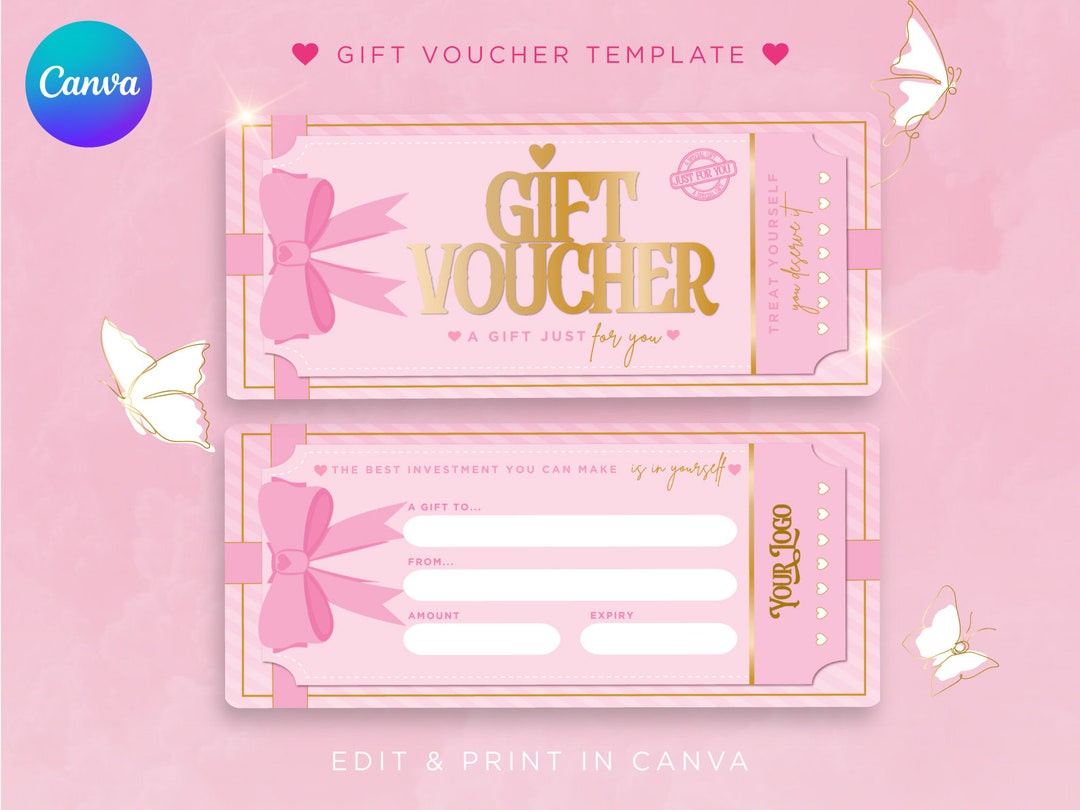 Pink Gift Voucher Template. Pink & Gold Beauty Gift Card. Customisable ...