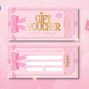 Pink Gift Voucher Template. Pink & Gold Beauty Gift Card. Customisable ...