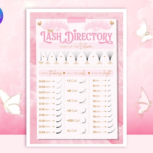 Lash Chart Poster for Salon Decor. Digital Editable Lash Extension ...