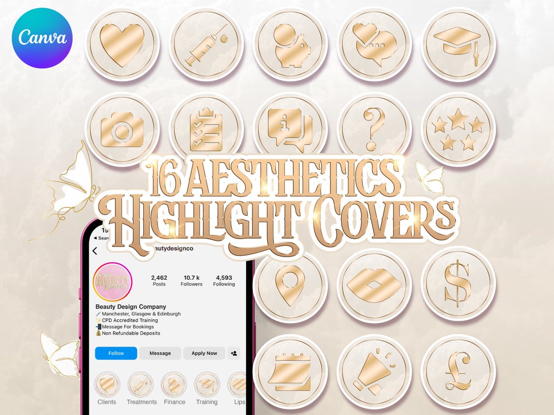 16 Beige & Gold Instagram Highlight Covers for Aesthetics (digital ...