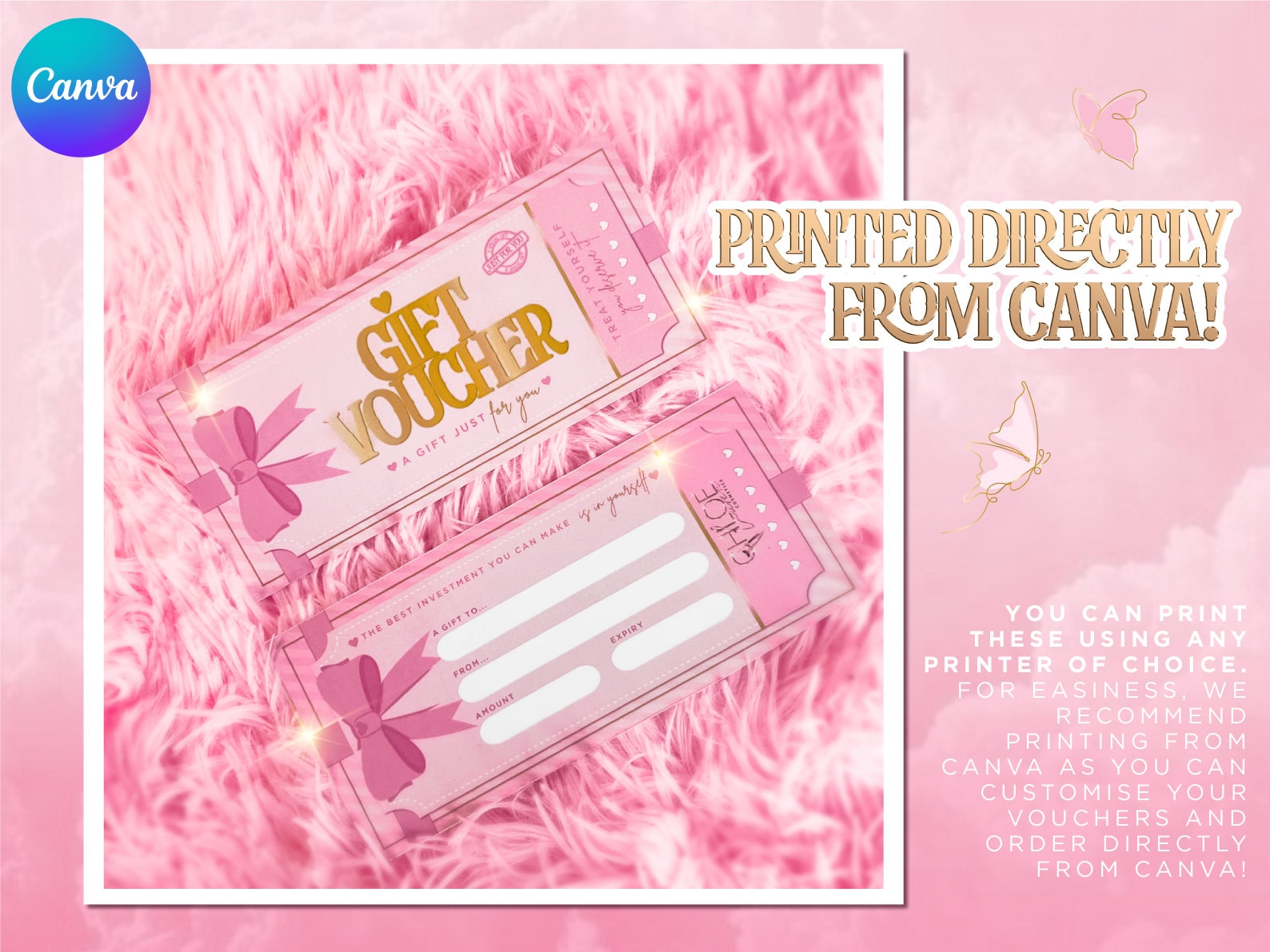 Pink Gift Voucher Template. Pink & Gold Beauty Gift Card. Customisable ...