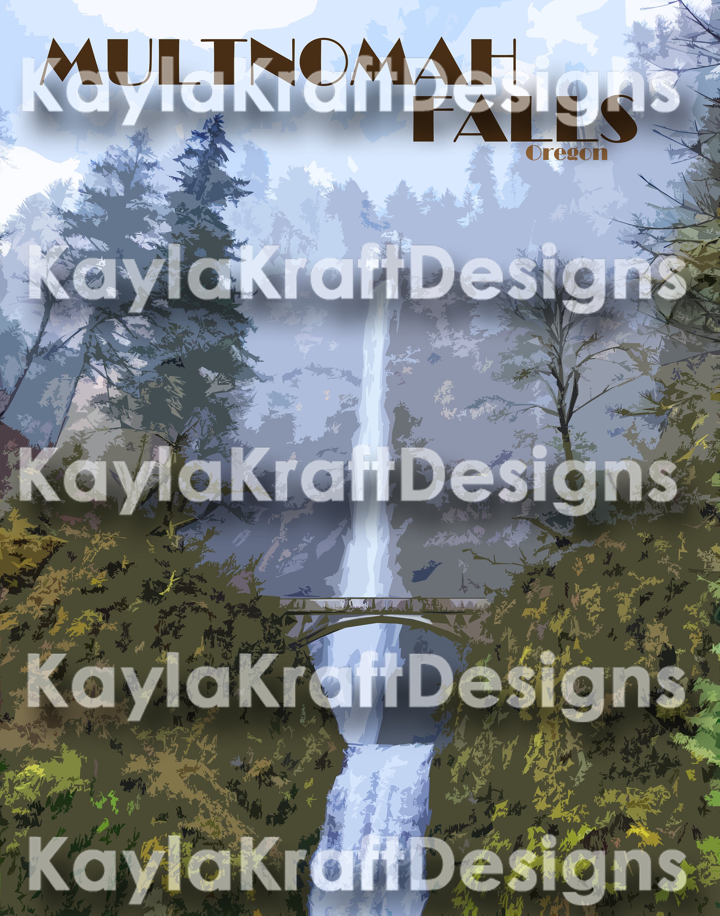 Multnomah Falls Poster | Wall Art | Digital Art | Art Print | Digital ...