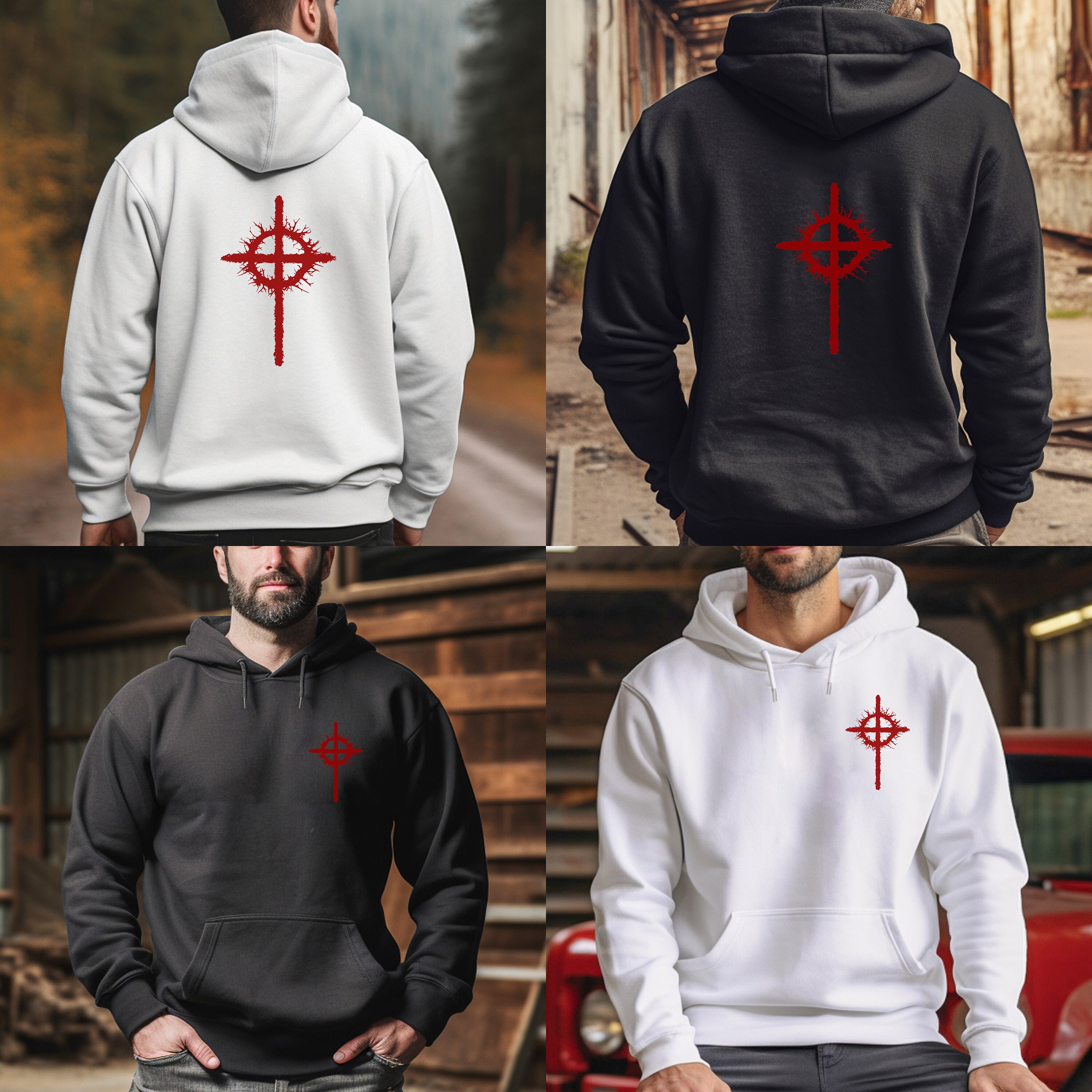 Cross Hoodie Crown of Thorns Christian Man Streetwear Hoodie Gospel ...