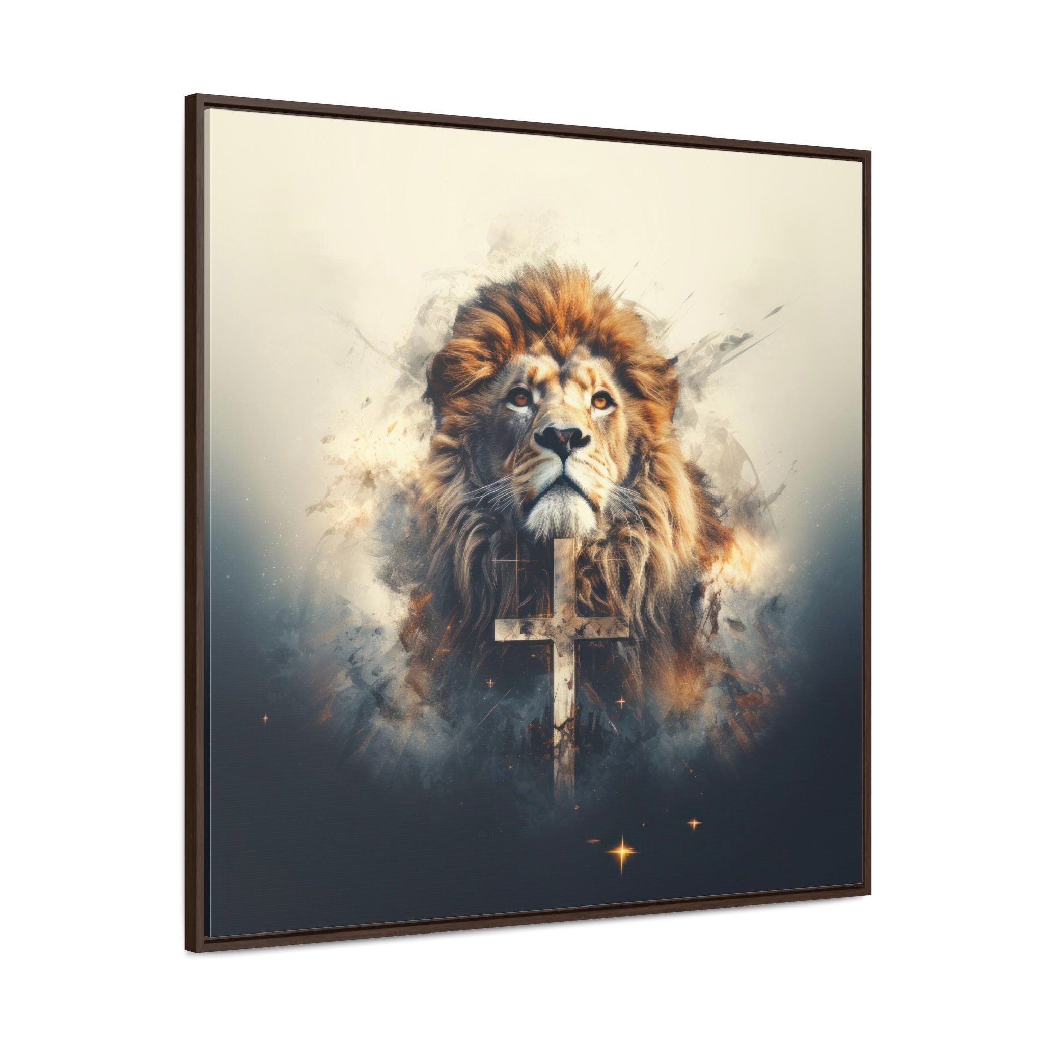 Lion of Judah Framed Canvas Wrap, Jesus Art Canvas, Cross Art Print ...