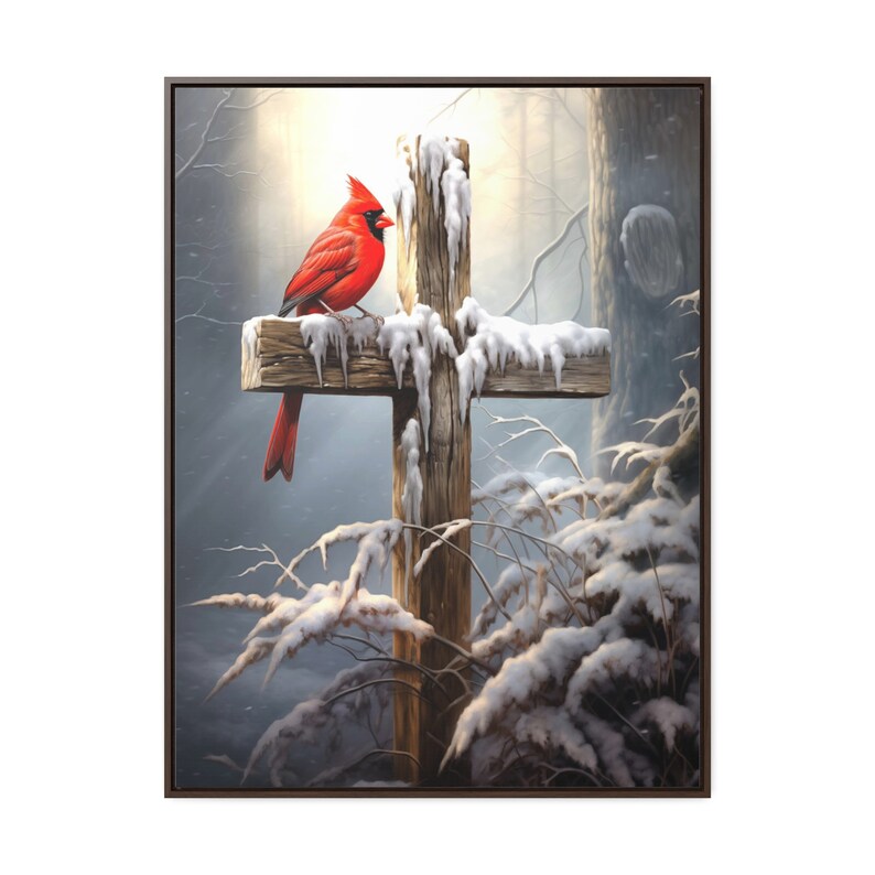 Christian Art Cardinal Winter Cross Framed Wrapped Canvas Print ...