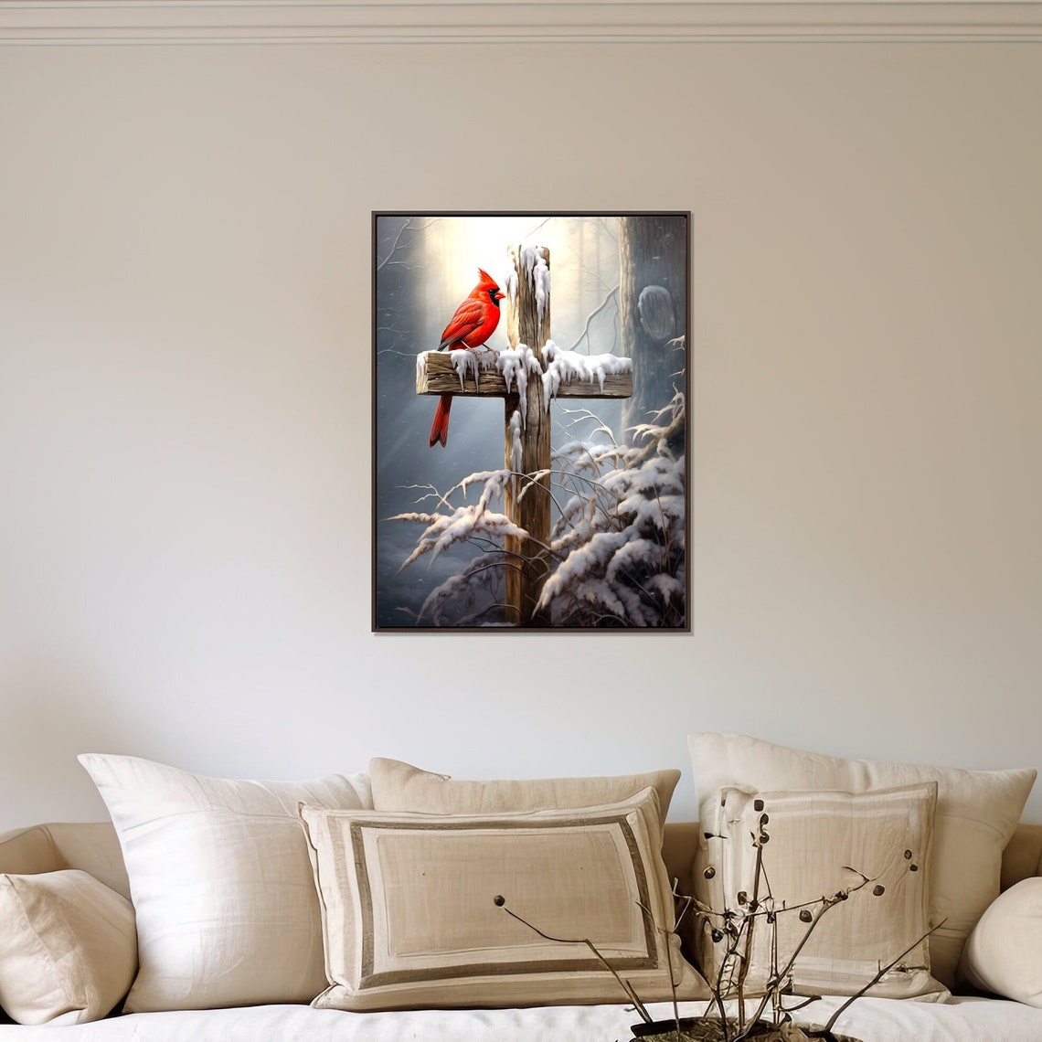 Christian Art Cardinal Winter Cross Framed Wrapped Canvas Print ...