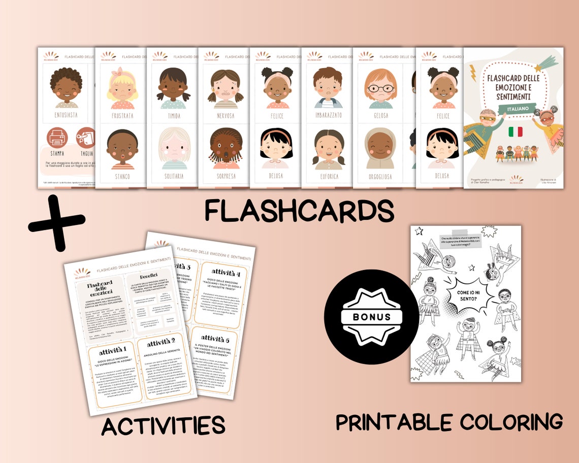 Flashcard Emotions Italian, Feelings Card, Printable Education ...