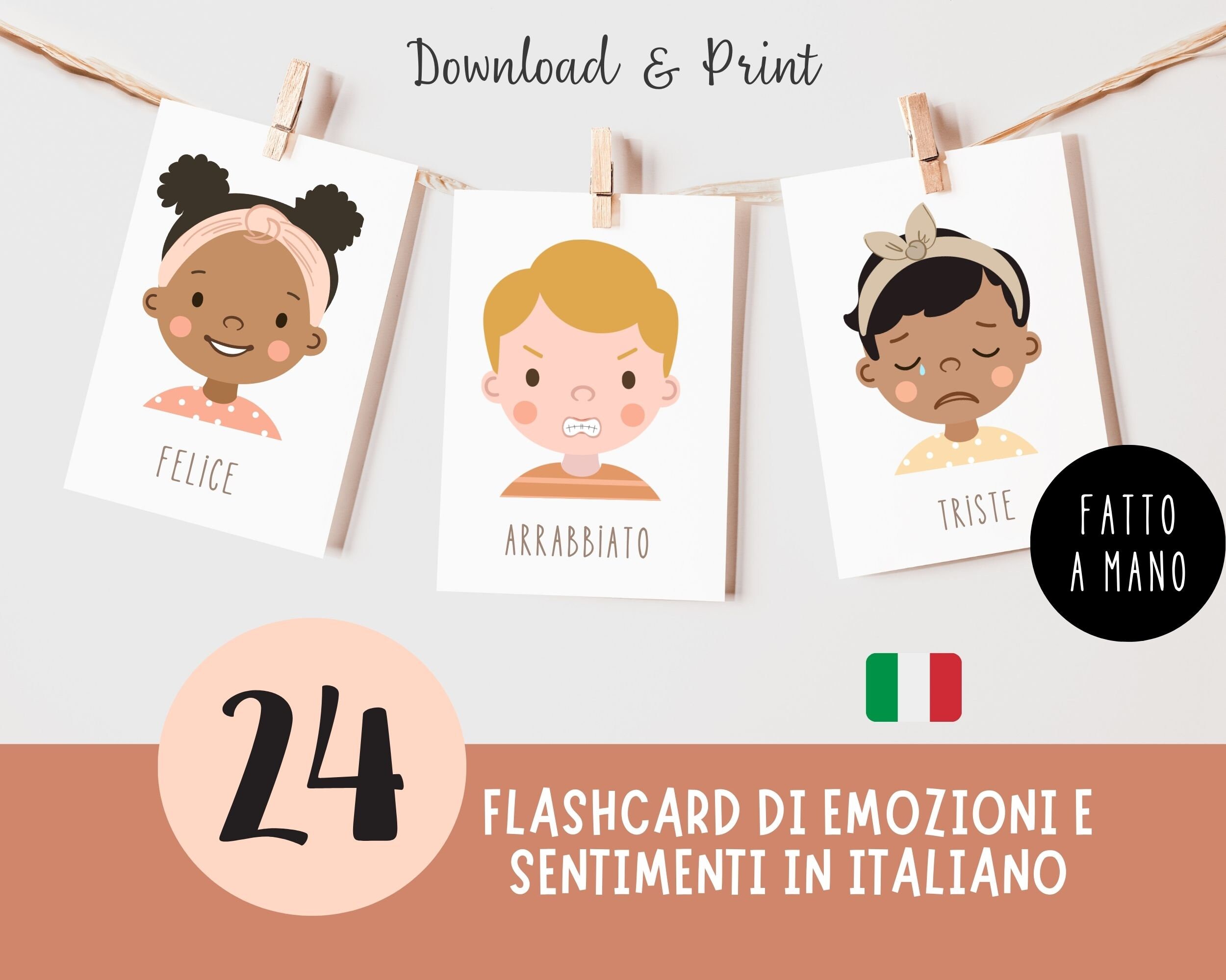 Flashcard Emotions Italian, Feelings Card, Printable Education ...