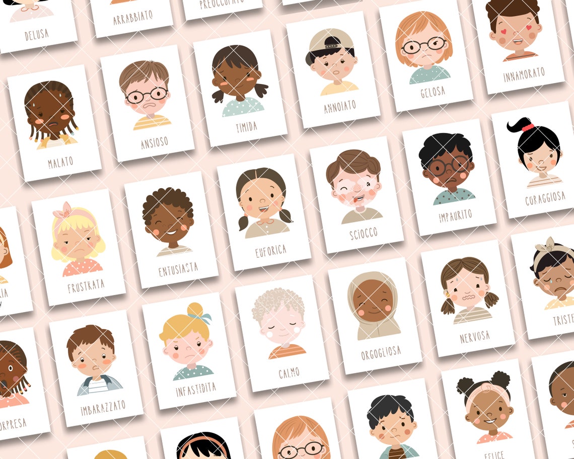 Flashcard Emotions Italian, Feelings Card, Printable Education ...