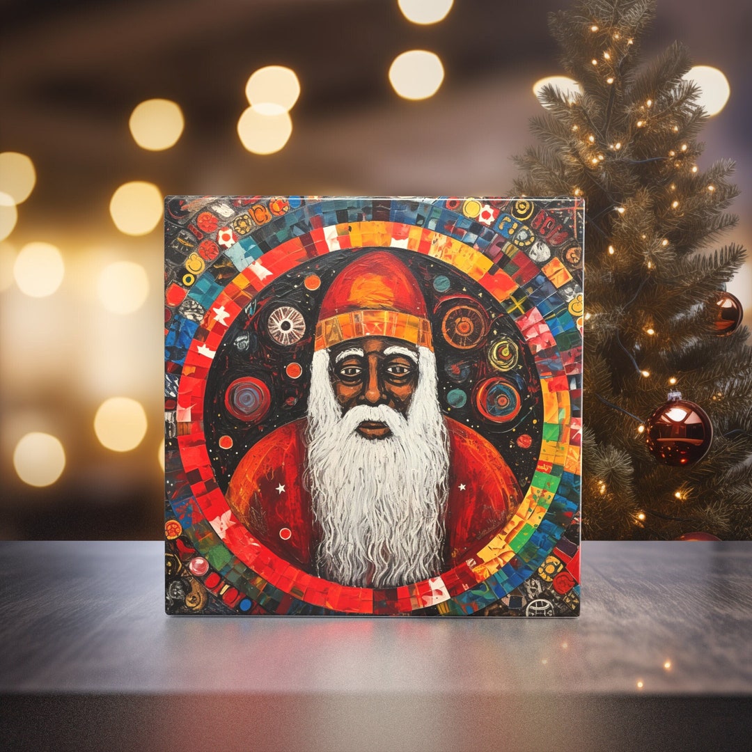 Africa Inspired Santa: Handcrafted Artistic Tile - Unique Kwanza Decor ...