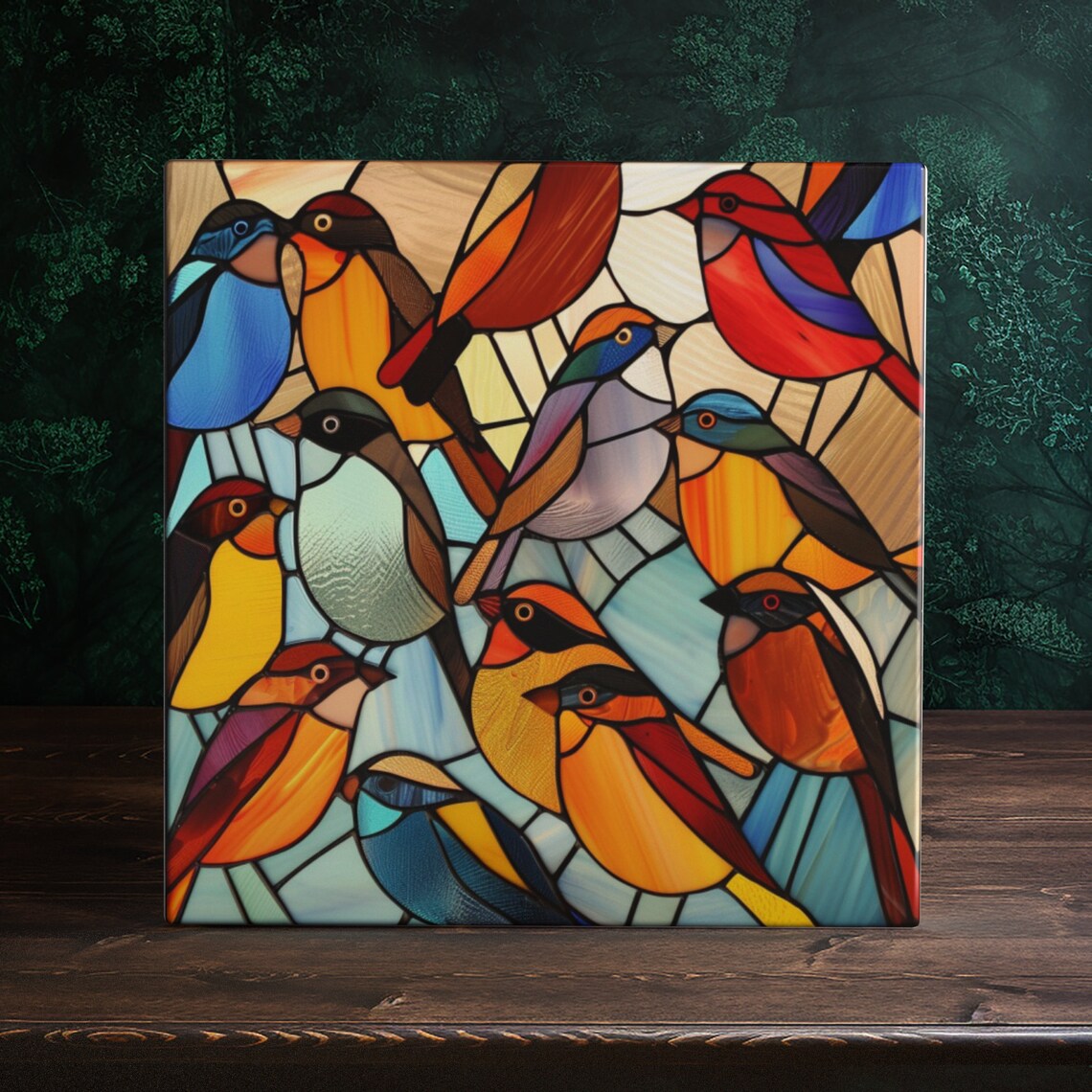 Twilight Tweets Artisan Ceramic Tile Vivid Avian Home Decor Peeping Tom ...
