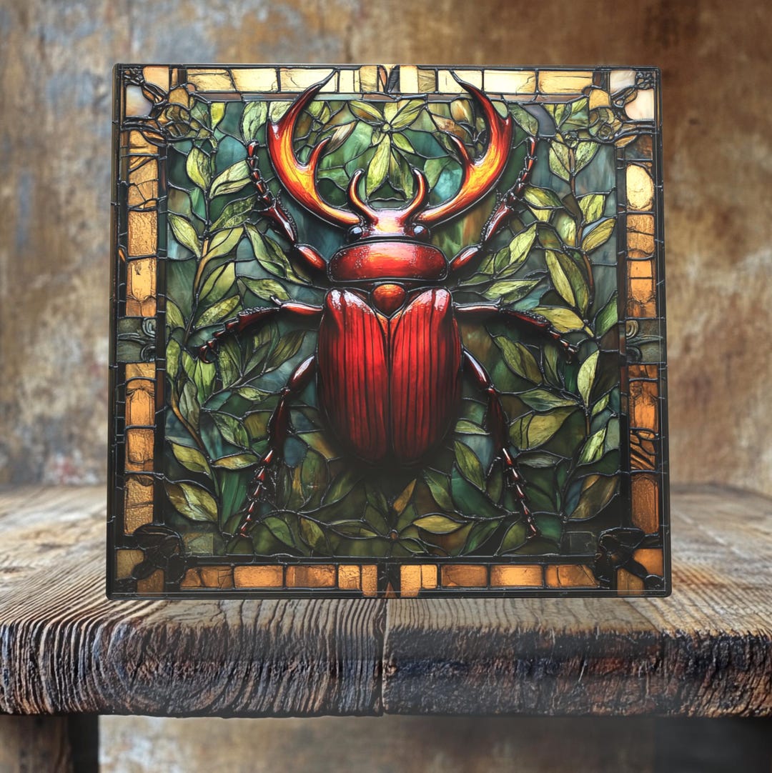 Red Stag Beetle Porcelain Tile – Stained Glass-inspired Nature Art - Etsy