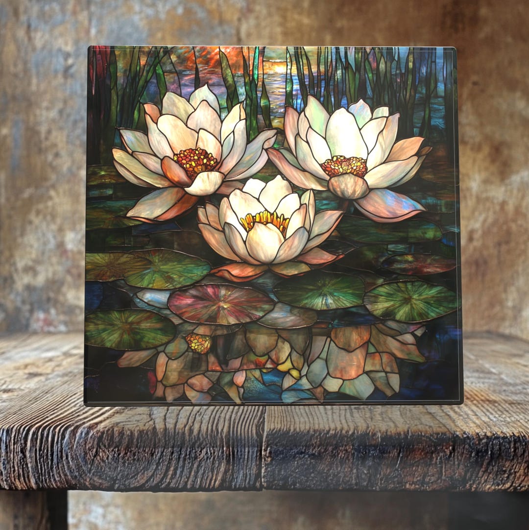 Water Lilies at Sunset Porcelain Tile – Stained Glass Botanical Art - Etsy
