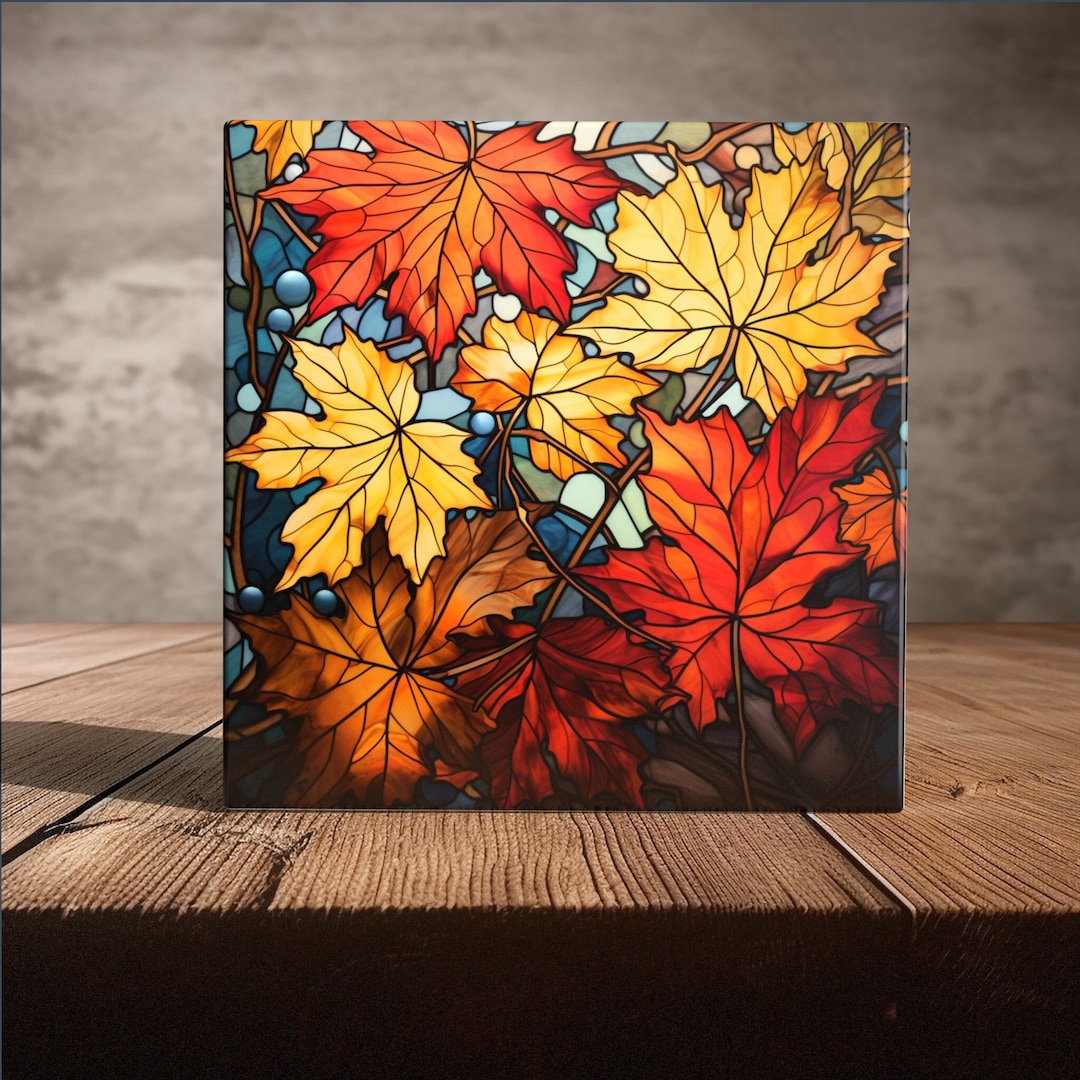 Seasonal Symphony: Handcrafted Autumn-inspired Stained Glass Leaf Tiles ...