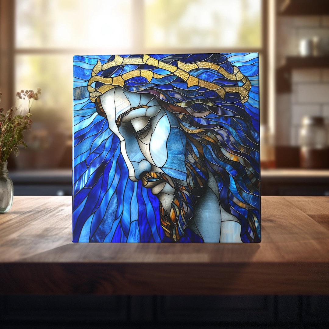 Jesus -divine Sorrow Stained Glass-like Ceramic Tile - Eloquent ...