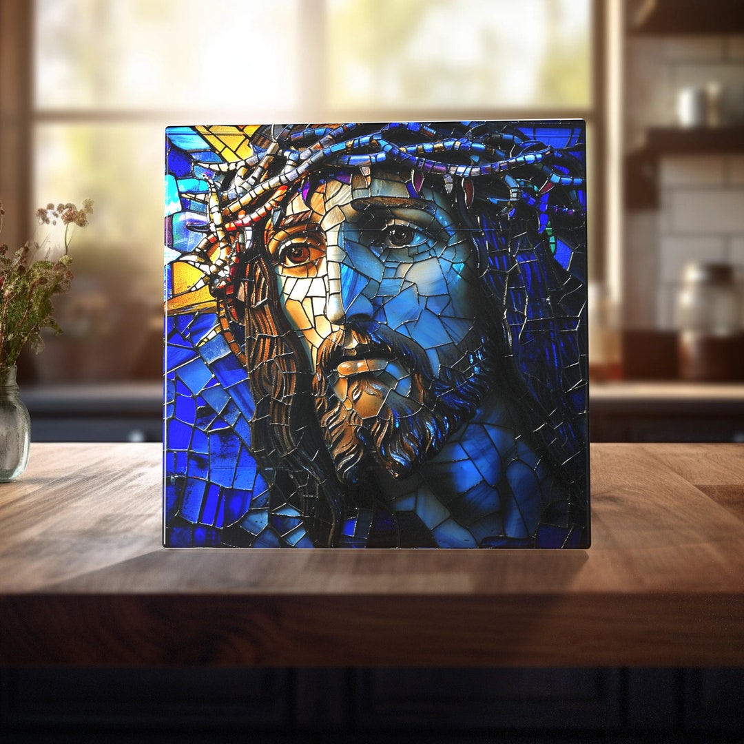 Jesus - Crown of Thorns Stained Glass-like Ceramic Tile - Inspirational ...