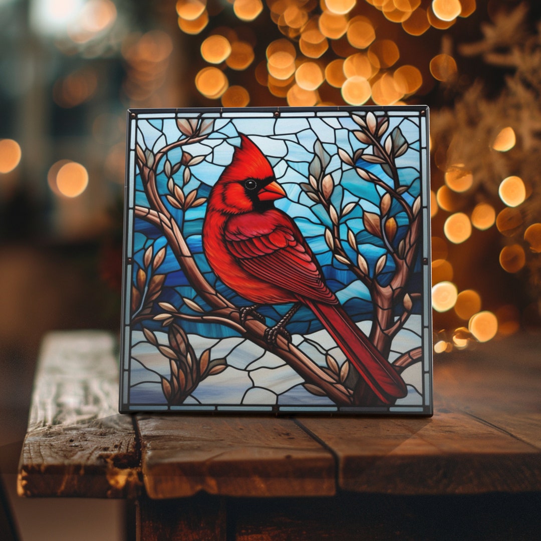 Cardinal Majesty: Handcrafted Stained Glass-effect Ceramic Tile Art - Etsy