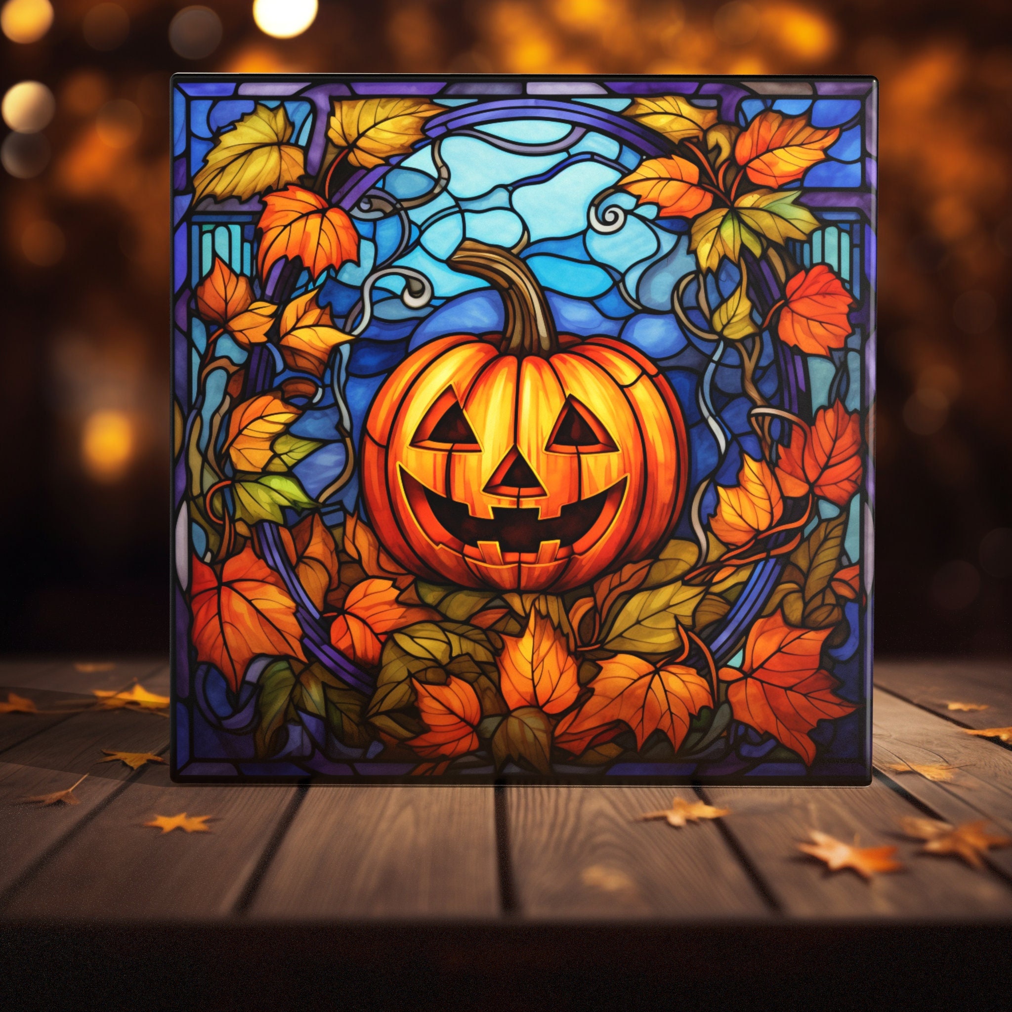 Jack-o-lantern Ceramic Tile Stained Glass-like Art Heirloom - Etsy