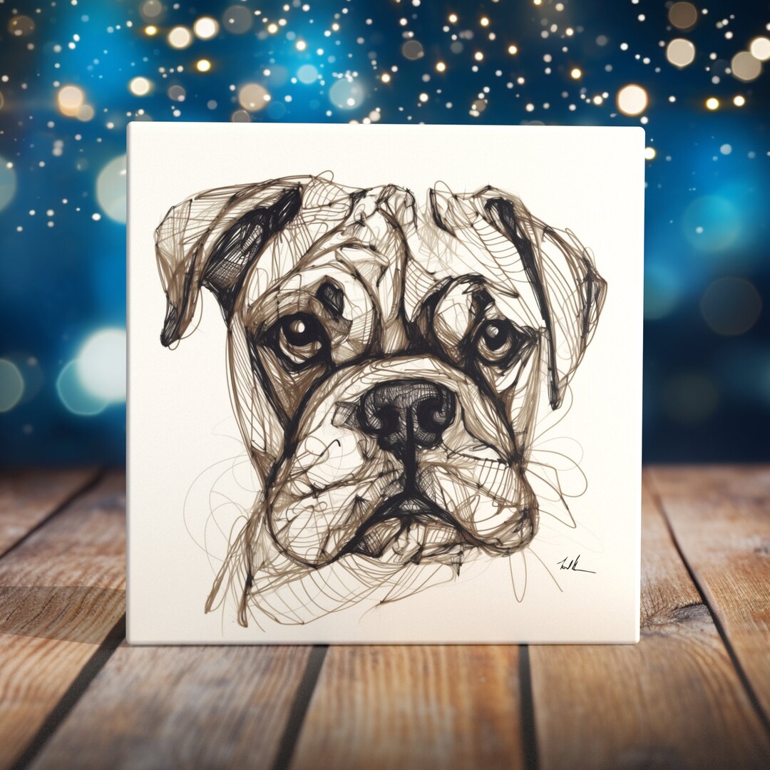 Abstract Boxer Sketch Art Tile - Contemporary Hand-drawn Dog Portrait ...
