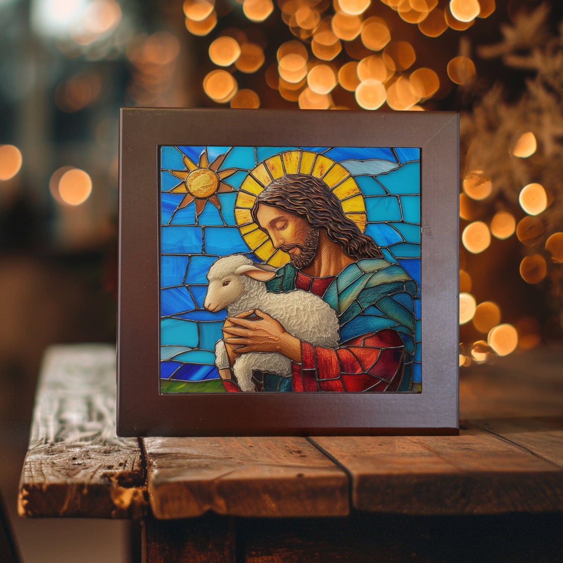 Jesus - Embrace of Peace Stained Glass-like Ceramic Tile - Serene ...