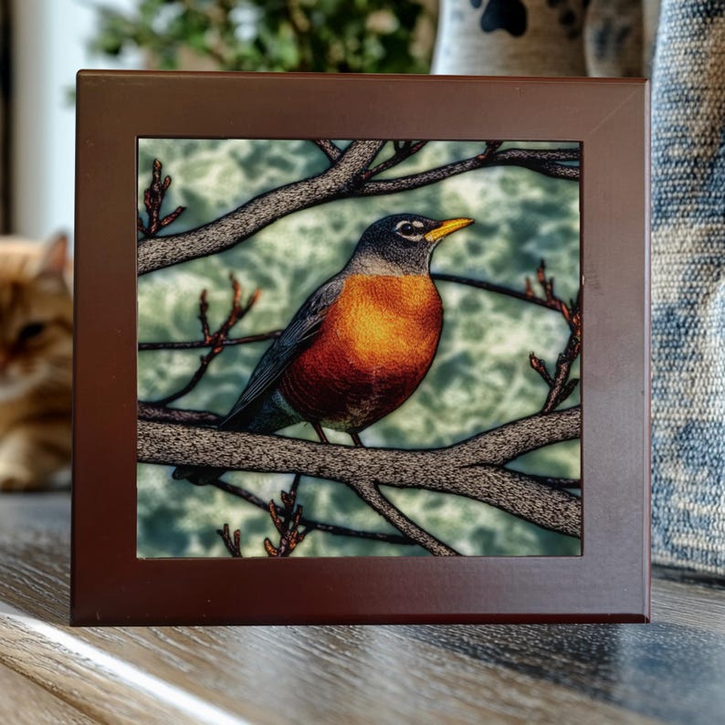 American Robin in Spring – Handcrafted Tile for Bird & Garden Lovers - Etsy