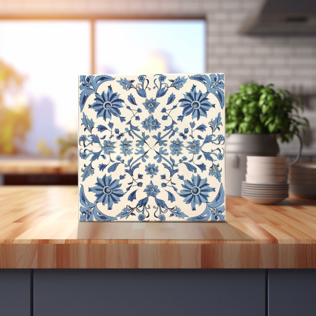 Heritage Blue Floral Pattern Tile - Luxurious Embellishment - Etsy