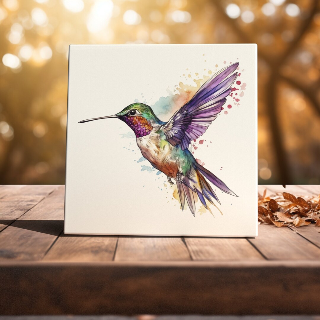 Purple Hummingbird Art Tile Heirloom Home Décor Boho Art - Etsy