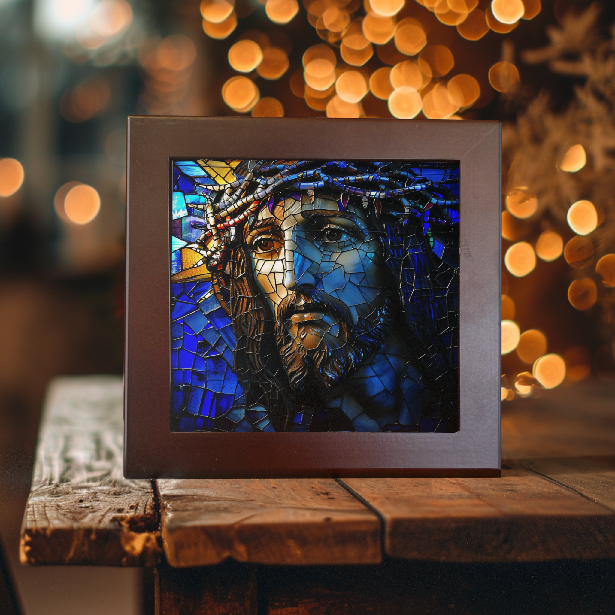 Jesus - Crown of Thorns Stained Glass-like Ceramic Tile - Inspirational ...