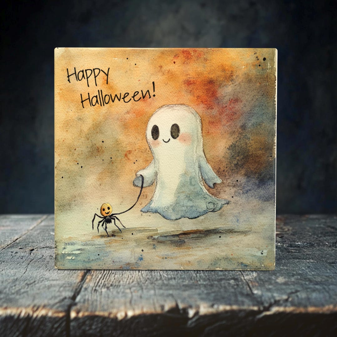 Adorable Ghost & Spider Porcelain Tile - Whimsical Halloween Decor - Etsy