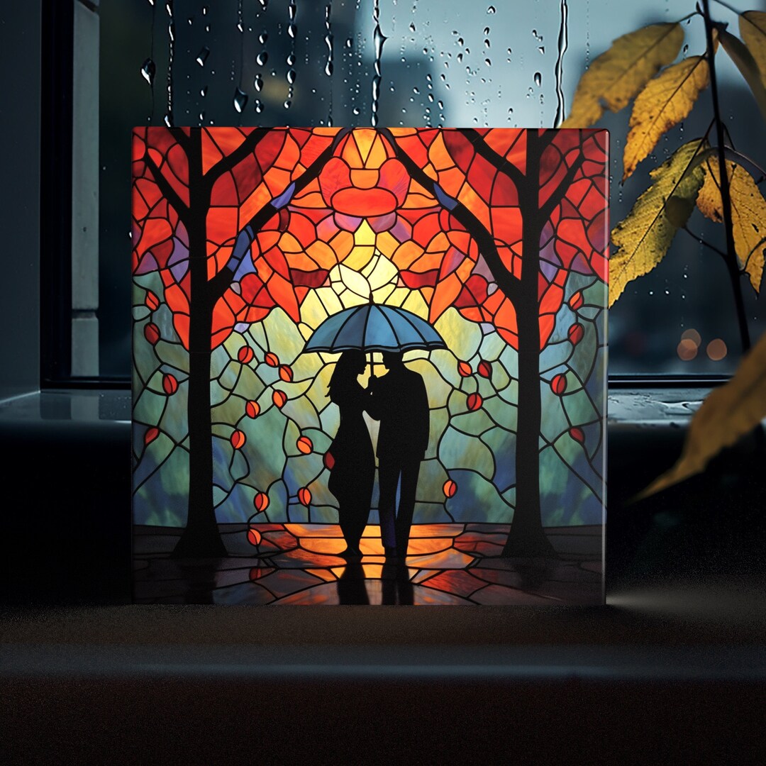 Romantic Twilight Stroll - Stained Glass Style Artistic Tile for ...