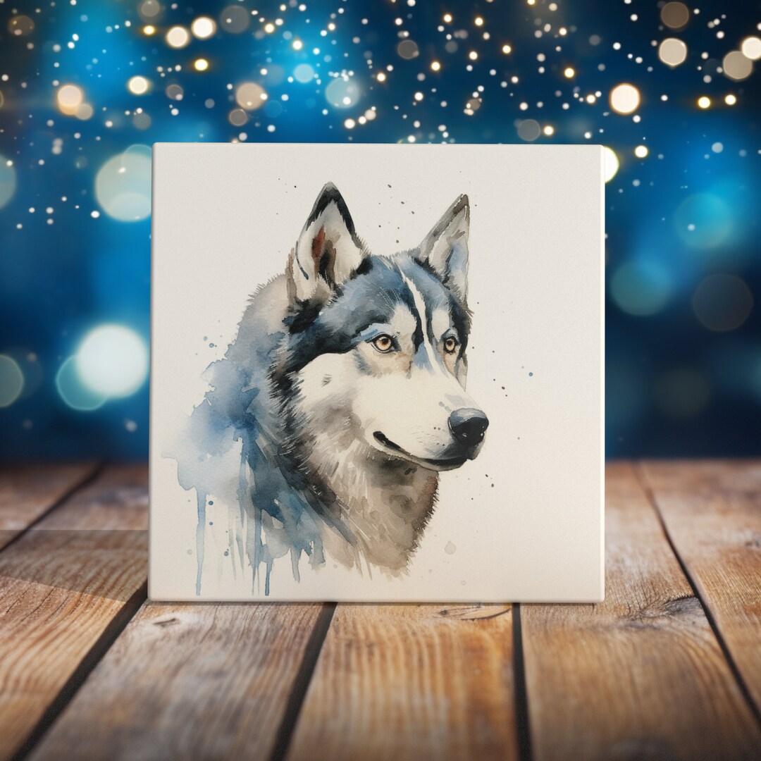 Majestic Siberian Husky Watercolor Art Tile - Captivating Canine Decor ...