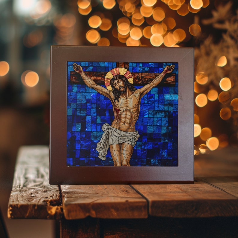 Jesus -sacrificial Grace Stained Glass-like Ceramic Tile - Solemn ...