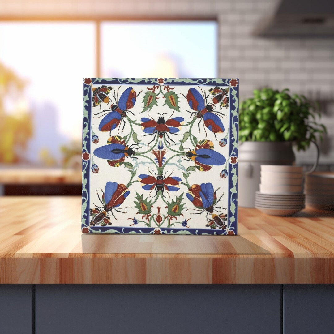 Enchanted Garden Beetle Ceramic Tile - Nature-inspired Decorative Art ...