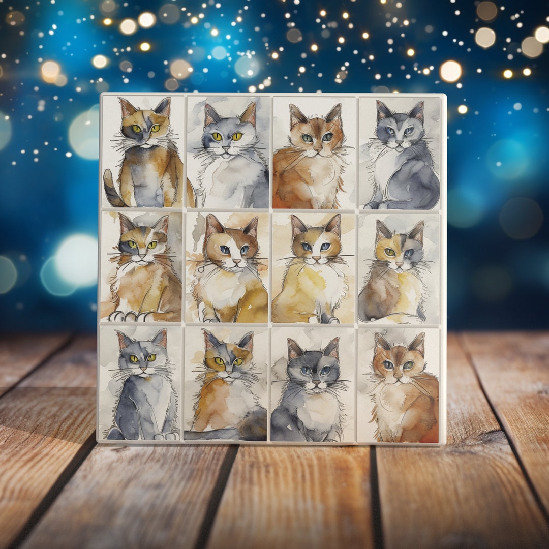 Assorted Watercolor Cat Portraits Art Tile - A Collection of Feline ...