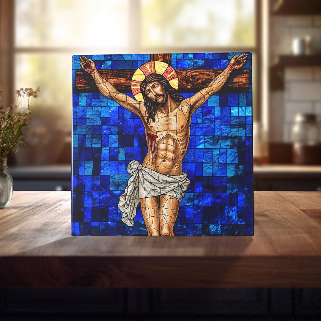 Jesus -sacrificial Grace Stained Glass-like Ceramic Tile - Solemn ...