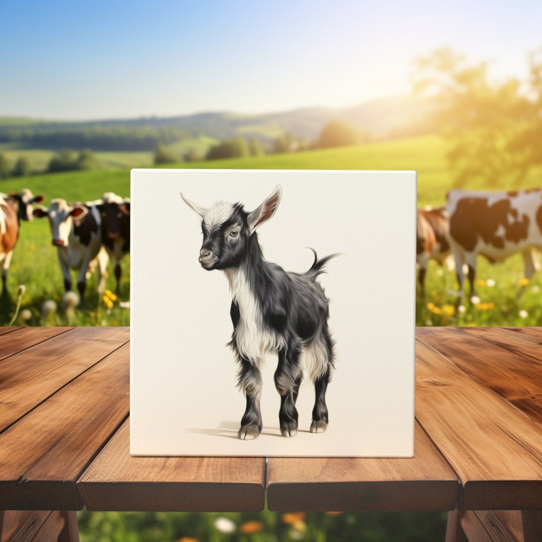 Farmhouse Charm: Hand-illustrated Spotted Goat Art Tile for Rustic Home ...